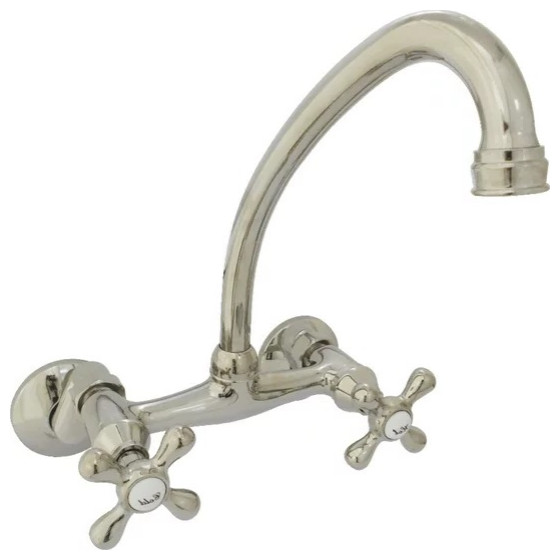 Polished Nickel Wall Mount Kitchen Faucet with High Curved Spout ...