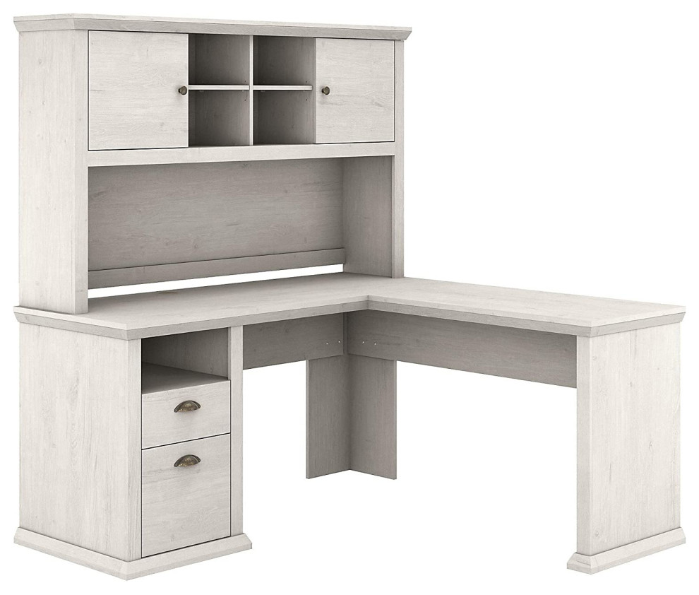 L Shaped Desk, Tall Hutch With 4 Open Compartments and 2 Cabinets ...