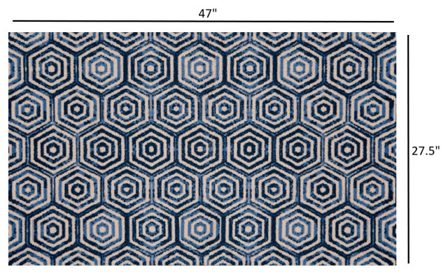 2' x 4' Shades of Blue Hexagons Washable Floor Mat - Contemporary ...