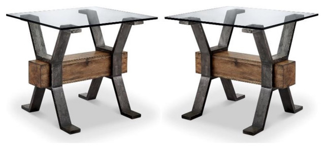 Home Square Rectangular X shaped End Table in Smoked Iron Finish - Set ...