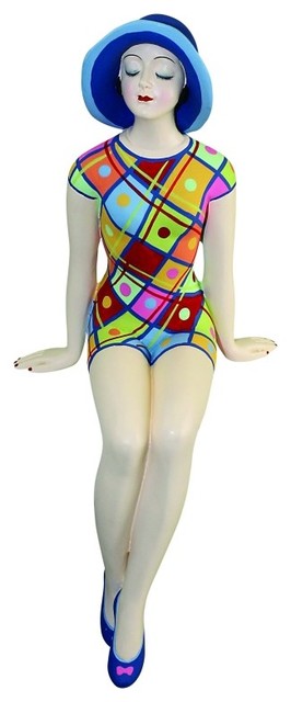 Retro Bathing Beauty Shelf Sitter 1920s Swimsuit Sculpture Colorful