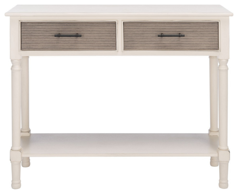 Holly 2 Drawer Console Table, Distressed White/Greige - French Country ...