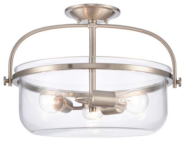 Wentworth 17'' Wide 3-Light Semi Flush Mount Brushed Nickel ...
