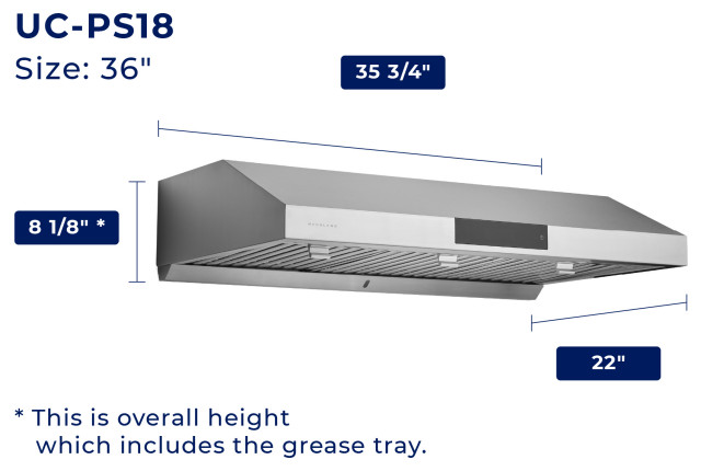 Hauslane | Chef Series PS18 Under Cabinet Kitchen Range Hoods, 36 ...