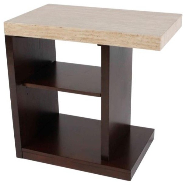 Contemporary End Table With Faux Marble Top, Dark Cherry Brown and ...