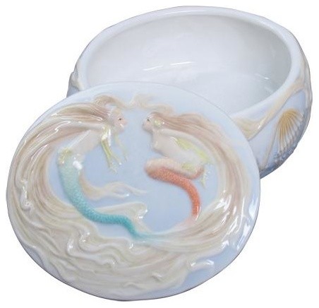 Two Mermaids Trinket Box, Fine Porcelain - Beach Style - Jewelry Boxes ...