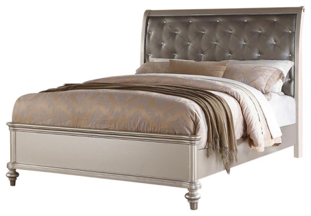 Benzara BM168437 Opulent Wooden E.King Bed With Silver HB, Silver Finish - Traditional - Panel ...