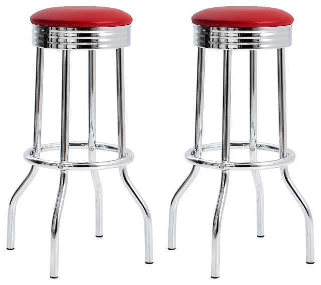 Theodore Upholstered Top Bar Stools Red and Chrome, Set of 2 ...