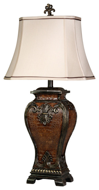 Signature 1 Light Table Lamp, Faux Crocodile Hide and Gold Highlighed ...