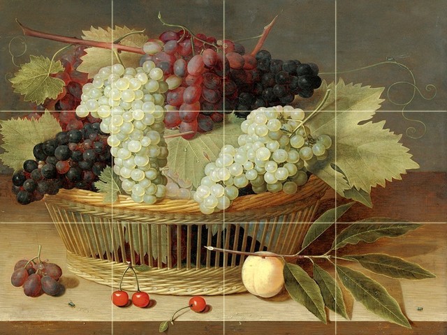 Tile Mural, Wall Backsplash Still Life With Grapes, Four Inch Marble ...