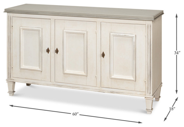 Louis Xvi 3 Door Buffet For Dining Room White With Gray Quartz ...