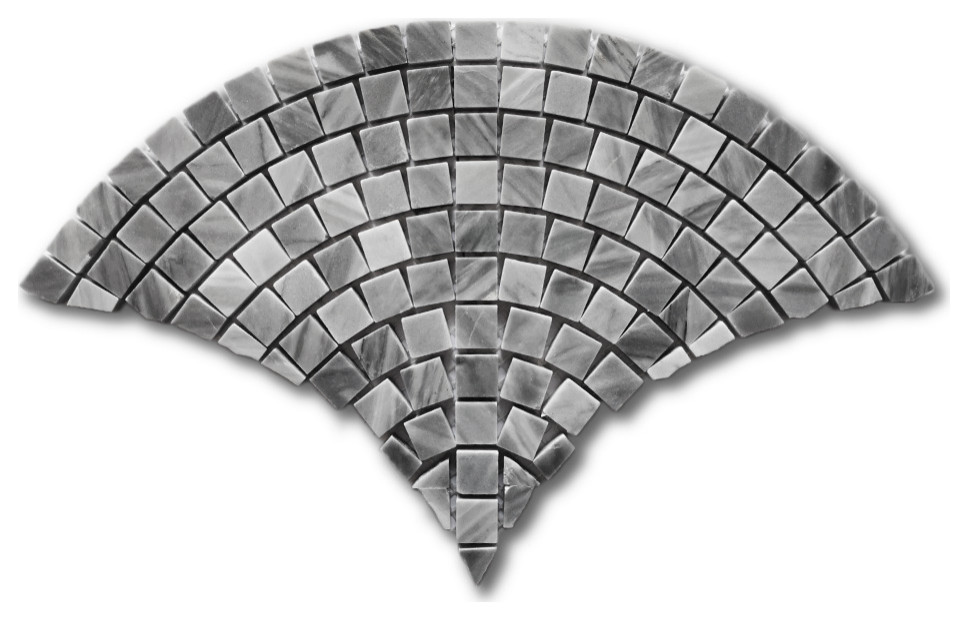 Bardiglio Gray Marble Fish Scale Scallop Fan Pattern Mosaic Tile Honed ...