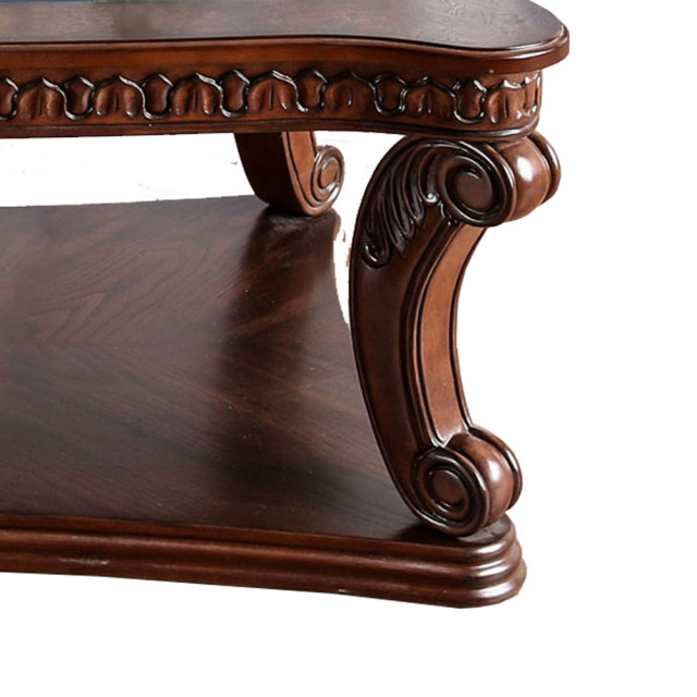 Traditional Coffee Table With Cabriole Legs and Wooden Carving, Brown ...