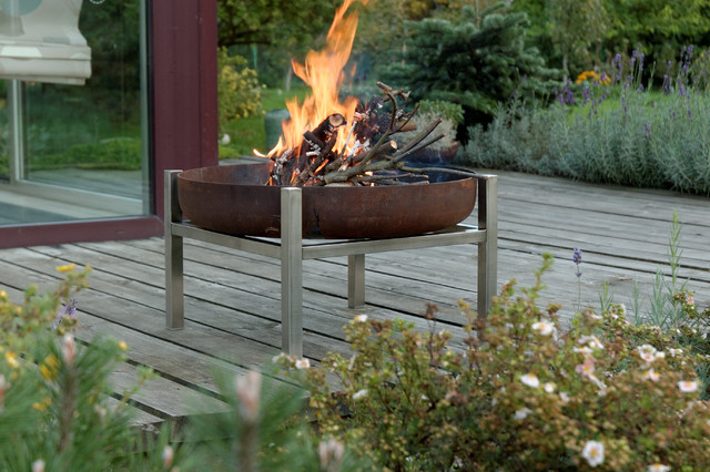 Modern Outdoor Patio Steel Fire Pit Parnidis, Tall - Contemporary ...