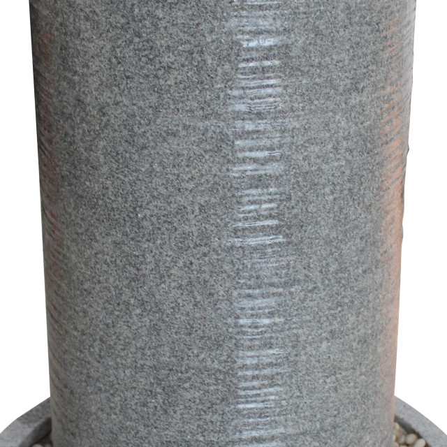 Ribbed Cylindrical Water Fountain with Round Pebble Base, Gray ...
