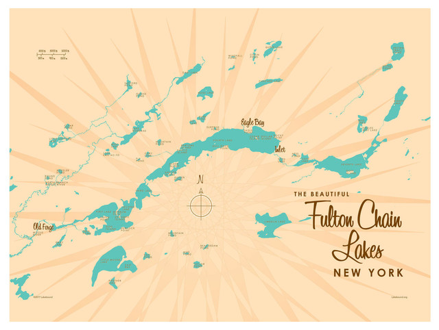 Lakebound Fulton Chain Lakes New York Map Art Print, 9"x12 ...