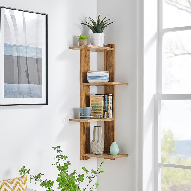 Danya B. Alvar Corner 4-Tier Floating Ledge Column Wall Shelf ...