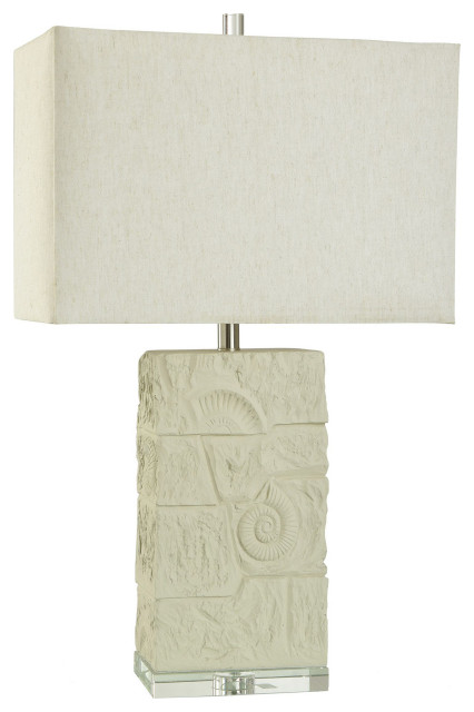 Coastal Table Lamp Fossilized Seashell Stone Body White Sand Off-White ...