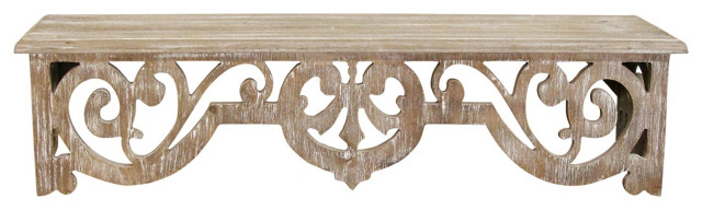 HomeRoots Distressed Vintage Wood Scroll Wall Shelf - French Country ...