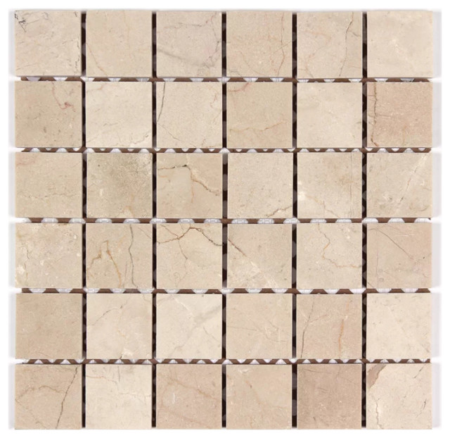 SAMPLE OF 12"x12" Crema Marfil Marble Mosaic Polished Squares, 3x3 ...