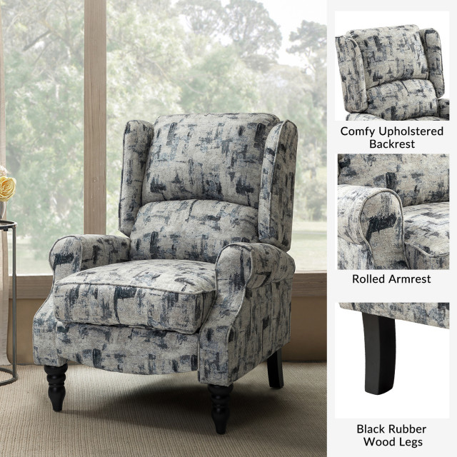 Modern Push-Back Plaid Recliner with Rolled Armrest - Traditional ...