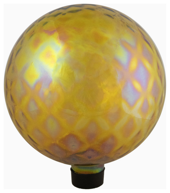 10" Dimpled Amber Iridescent Glass Outdoor Garden Gazing Ball ...