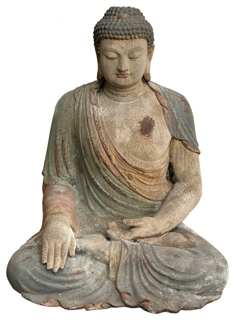 Chinese Rustic Wood Sitting Meditation Shakyamuni Buddha Statue Hws2709 ...