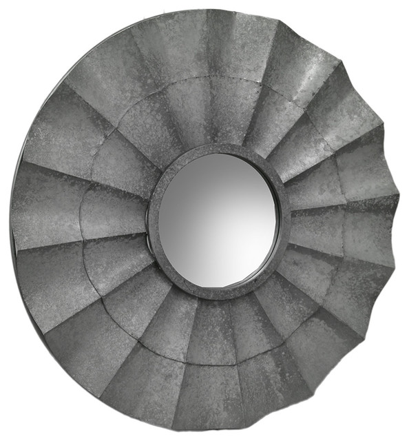 Decorative Galvanized Finish Ruffled Metal Rustic Wall Mirror 30 Inch ...
