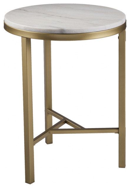 24" Champagne Genuine Marble Look And Iron Rectangular End Table ...