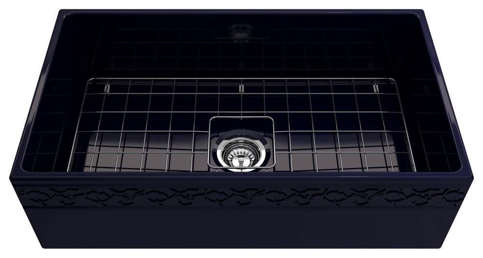 Bocchi Vigneto 33" Blue Fireclay Single Bowl Farmhouse Sink w/ Grid ...