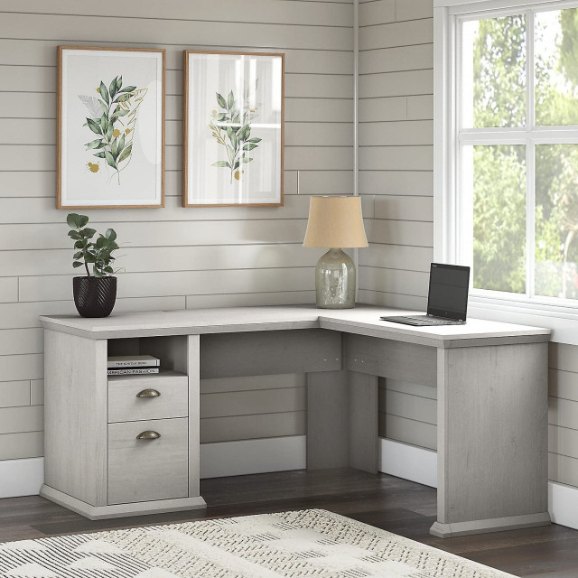 L-Shaped Desk, Large Top With Built, File Drawer and Open Cubby ...
