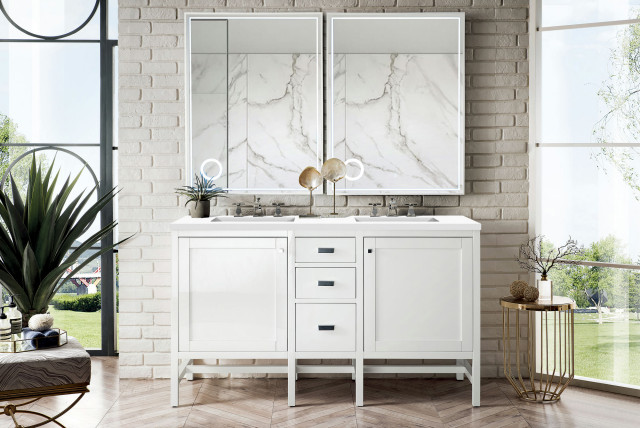 Addison 60" Double Vanity, Glossy White, w/ 3 CM Classic White Quartz ...