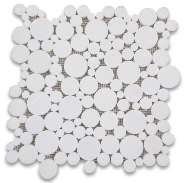 Thassos White Marble Bubble Round Paramount Mosaic Tile Honed, 1 sheet ...