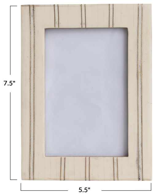 Resin Photo Frame with Pinstripe Design, Cream and Gold - Transitional ...