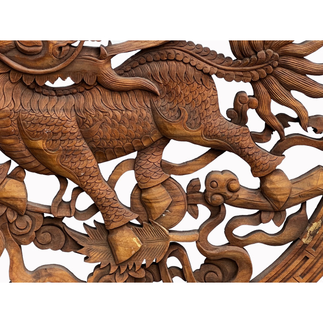 Vintage Chinese Round Kirin Rustic Raw Wood Wall Plaque Panel Hws2953 ...