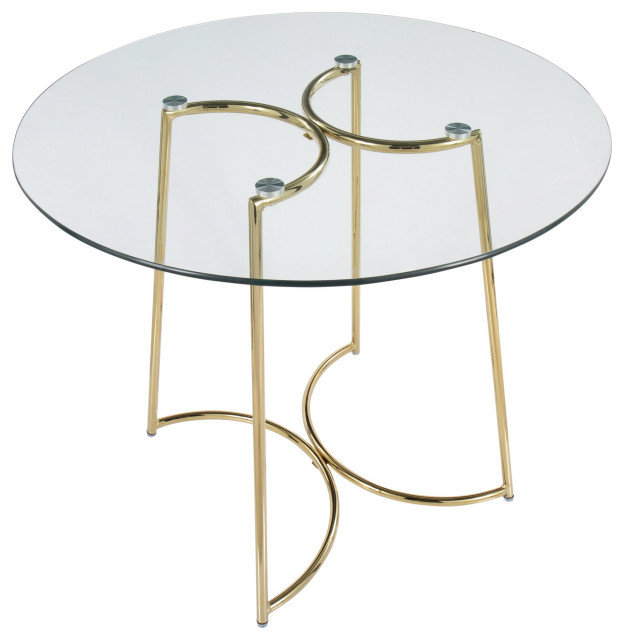 Cece Contemporary/Glam Dinette Table, Gold Steel With Clear Glass Top ...