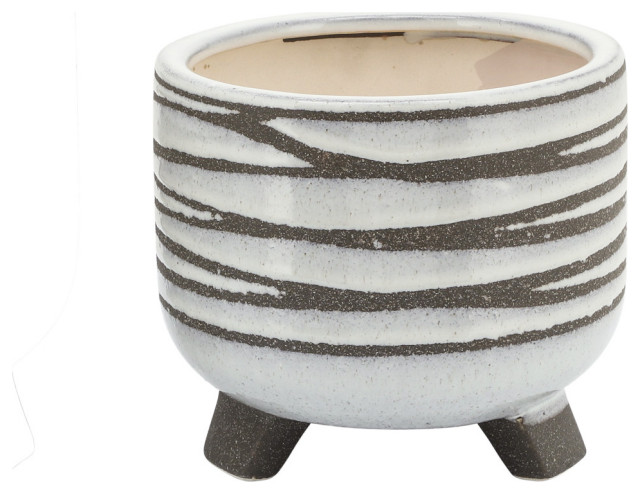 2-Piece Set Ceramic Footed Planter, White - Transitional - Outdoor Pots ...