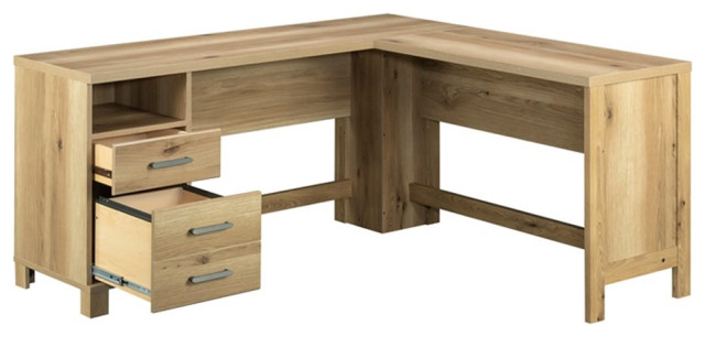 Sauder Rosedale Ranch Farmhouse Engineered Wood L-Desk in Timber Oak ...