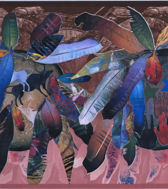 Wallpaper Border Abstract Palms Stars Beige Brown White 5.25"x15 ...