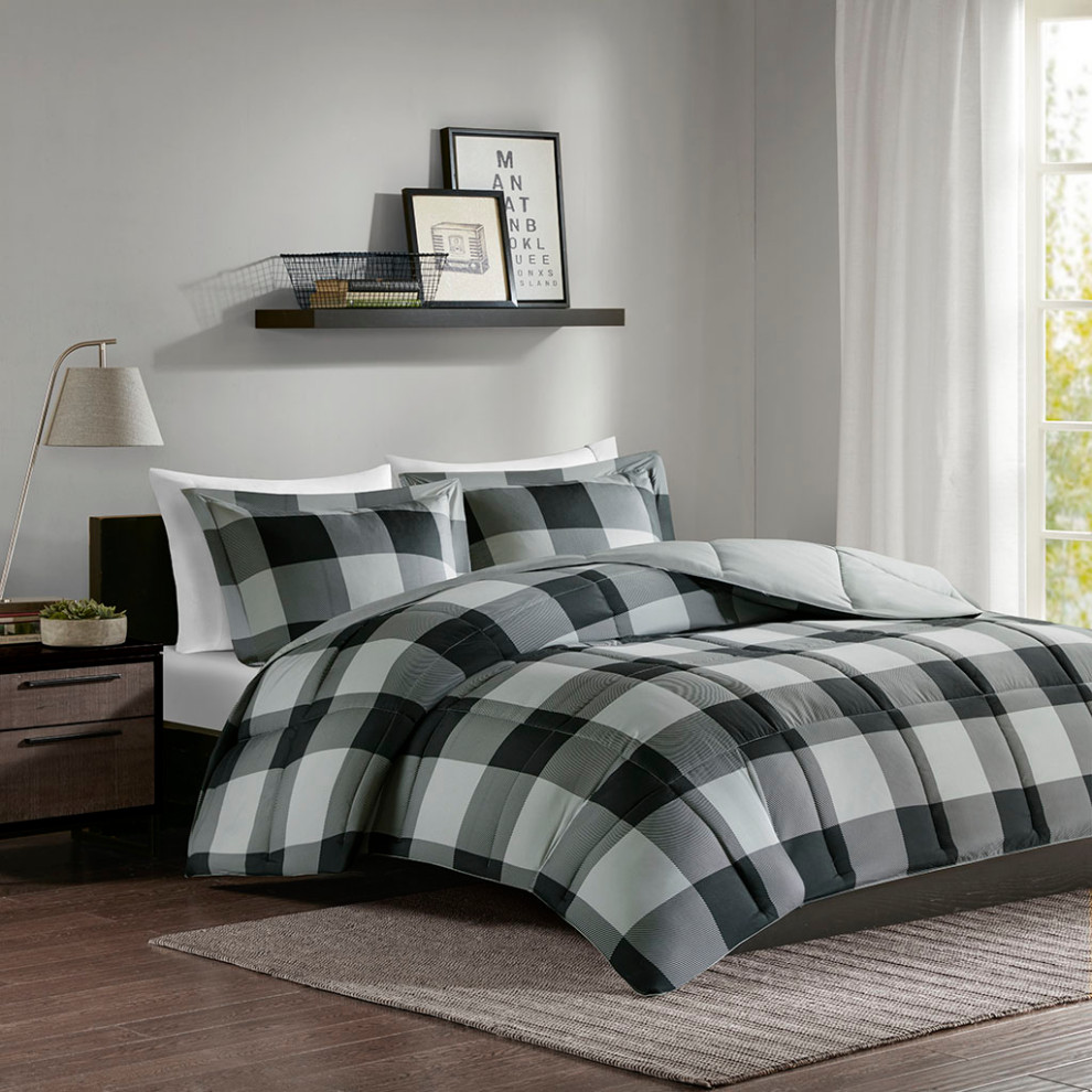 Madison Park Essentials Barrett Buffalo Check Comforter Set, Black ...