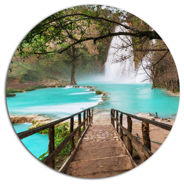 Stairway Into Beautiful Waterfall, Landscape Round Wall Art, Disc of 36 ...