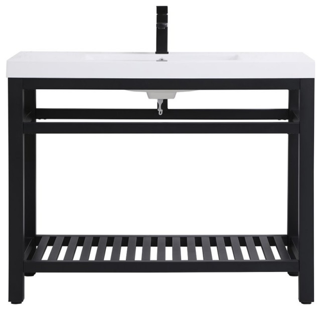 Elegant Decor Raya 30" Single Resin Top Metal Bathroom Vanity in Black ...