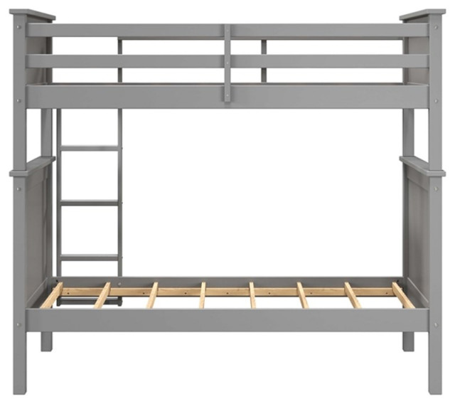 Linon Tilda Twin over Twin Bunk Bed with Top Guard Rails in Gray Solid ...