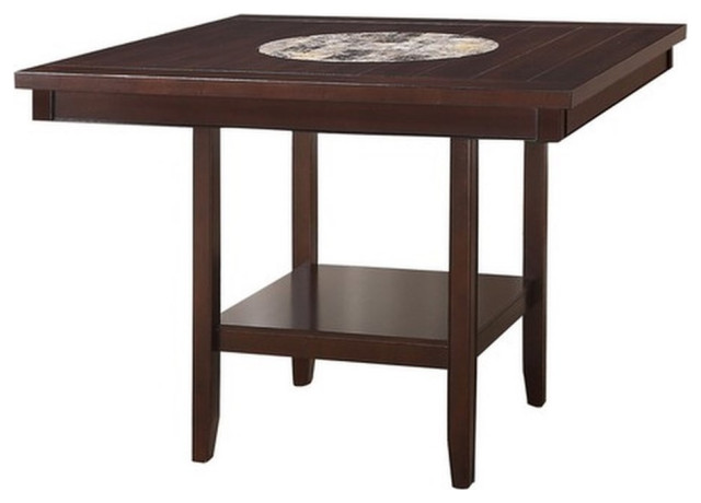 Counter Height Table With Open Bottom Shelf And Lazy Susan, Dark Brown ...