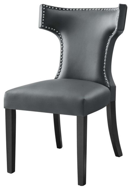Side Dining Chair, Rivet Nailhead, Gray, Vegan Leather - Transitional ...