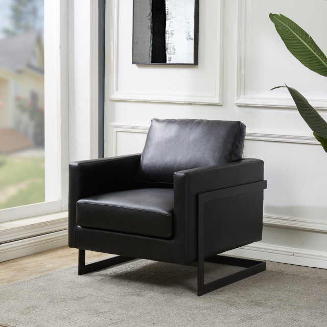 Upholstered Leather Accent Armchair Single-Seater Sofa in Stainless ...