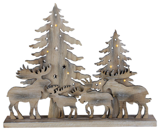 13.5" Rustic Moose with LED Lighted Christmas Trees Decoration - Modern ...