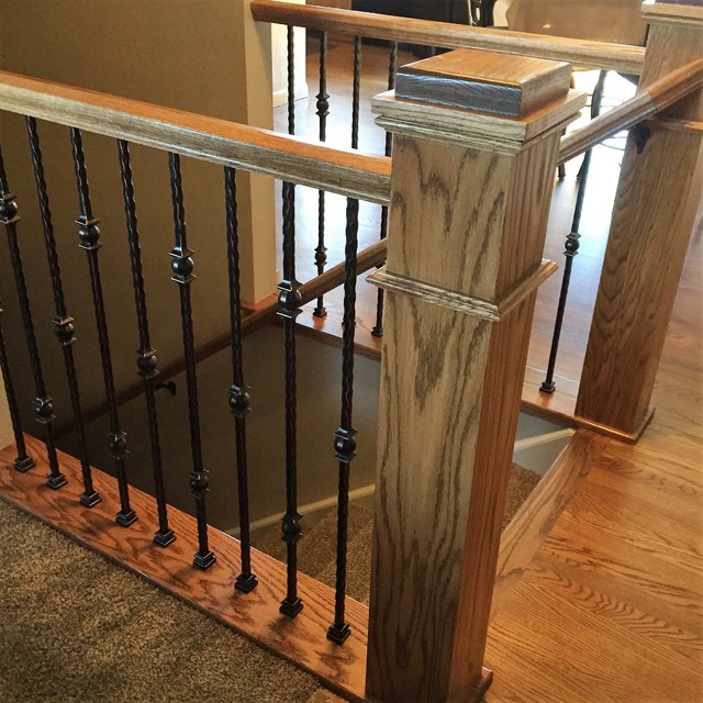 Interior half walls to Oak handrail conversion - Craftsman - Staircase ...