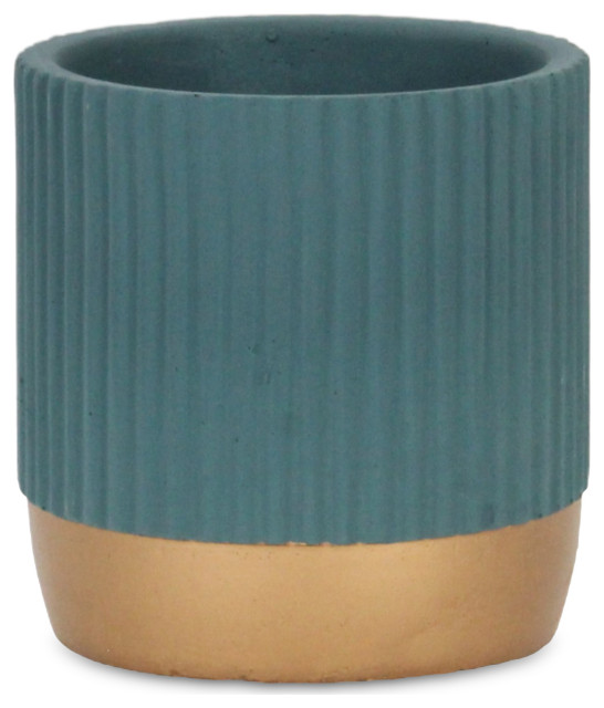 Blue Ceramic Pot with Gold Base - Contemporary - Outdoor Pots And ...