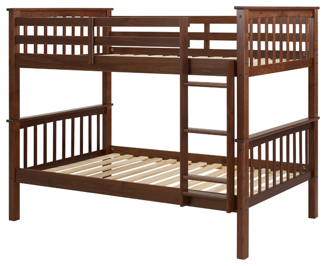 Solid Pine Wood Twin Over Twin Bunk Bed, Walnut - Transitional - Bunk Beds - by Walker Edison ...